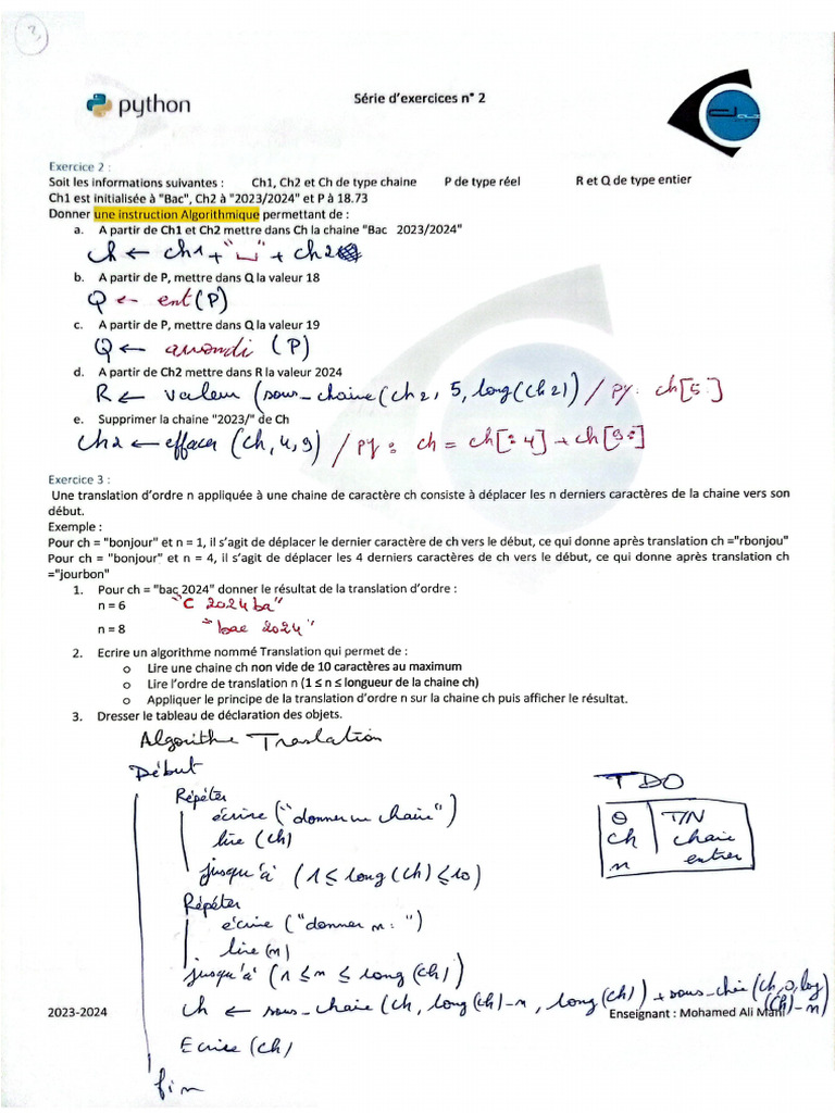 Série D'exercices N°2 Sciences Informatique | PDF
