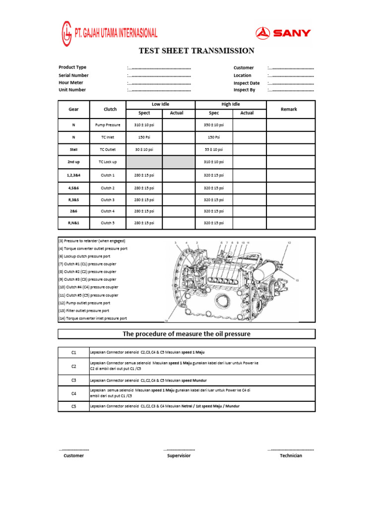Transmission Pressure Test Procedure | PDF | Clutch | Manufactured Goods