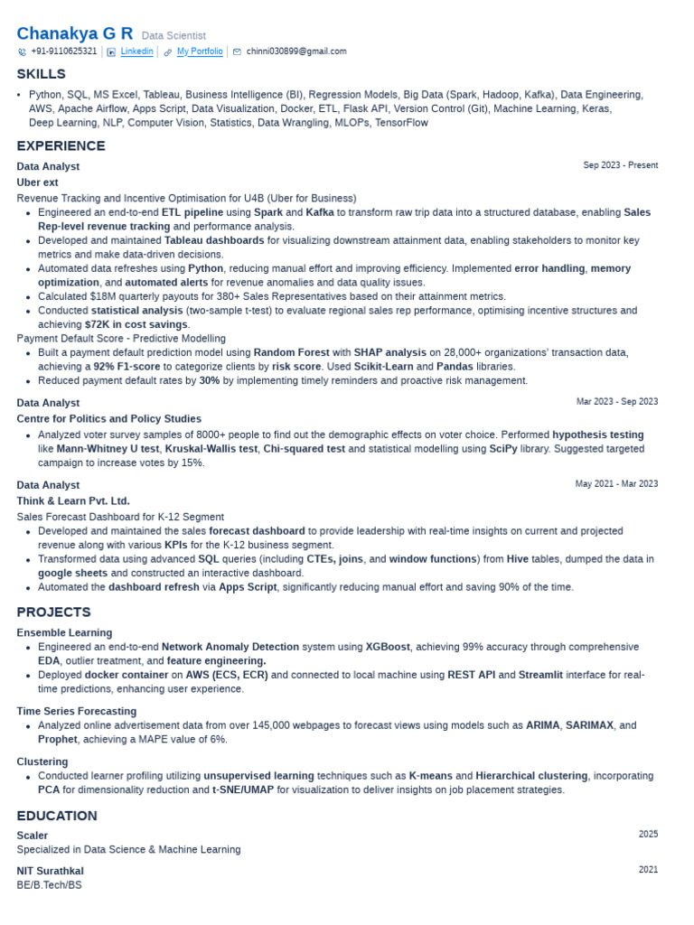 Chanakya Resume Data Science | PDF | Data Analysis | Machine Learning