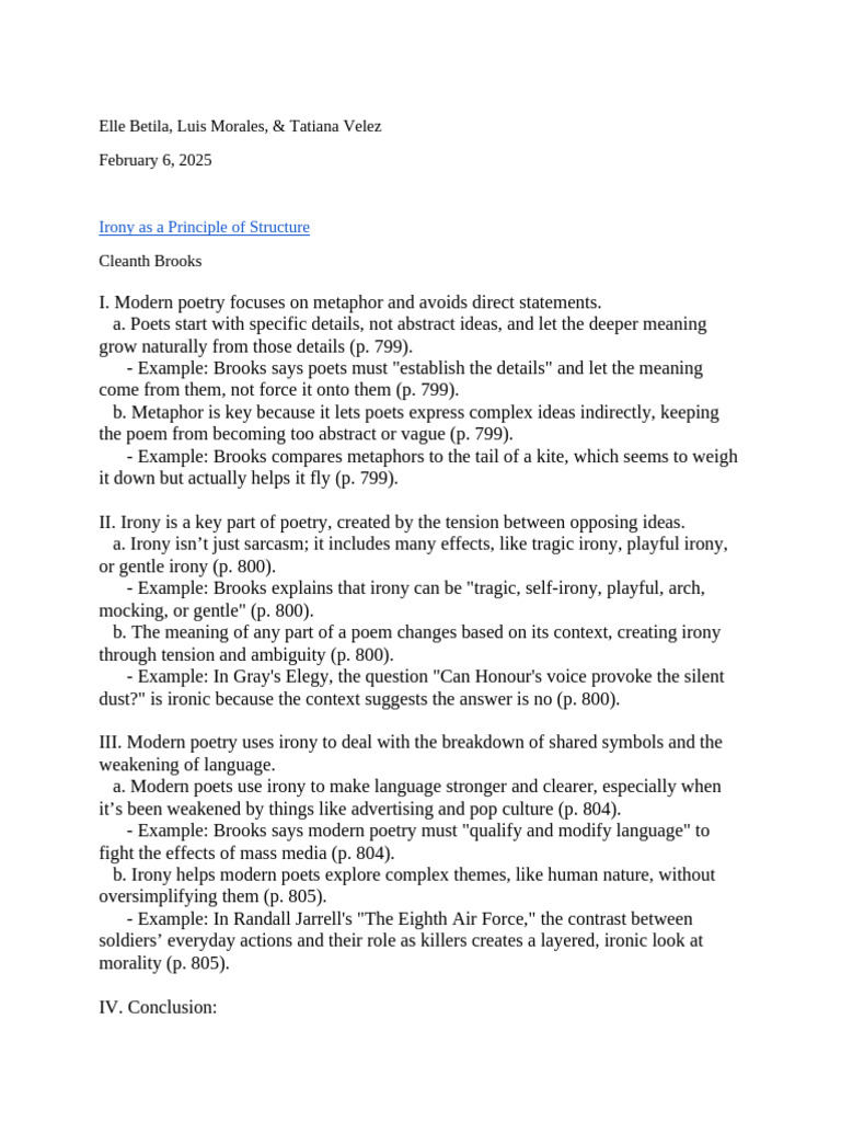 Irony in Modern Poetry: Brooks' Insights | PDF | Irony | Poetry