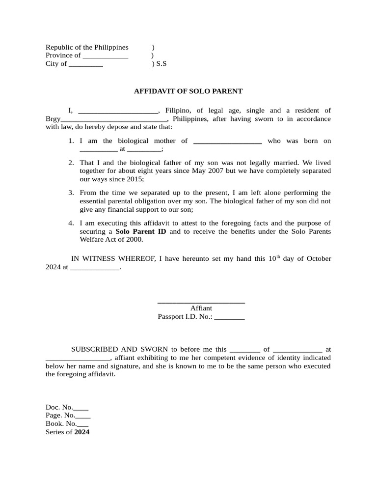 Sample Affidavit of Solo Parent | PDF