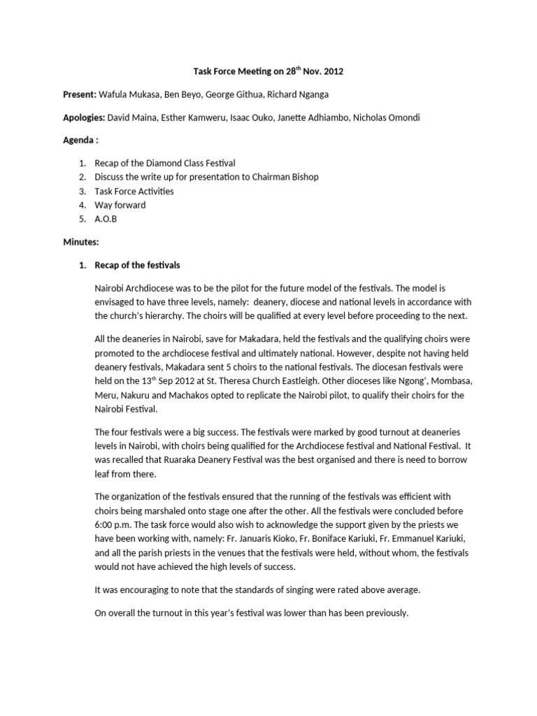 Task Force Meeting On 28th Nov 2012 | PDF | Christian Organizations ...