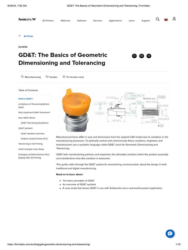 GD&T - The Basics of Geometric Dimensioning and Tolerancing - Formlabs | PDF | Engineering ...