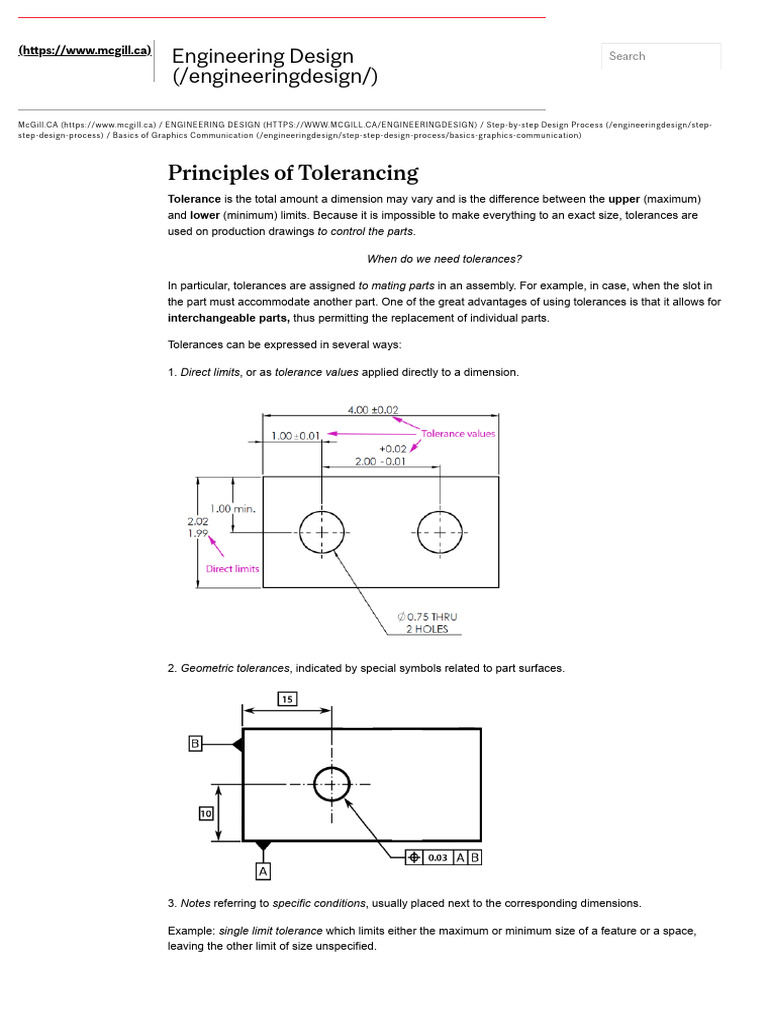 Principles of Tolerancing - Engineering Design - McGill University | PDF | Engineering Tolerance ...