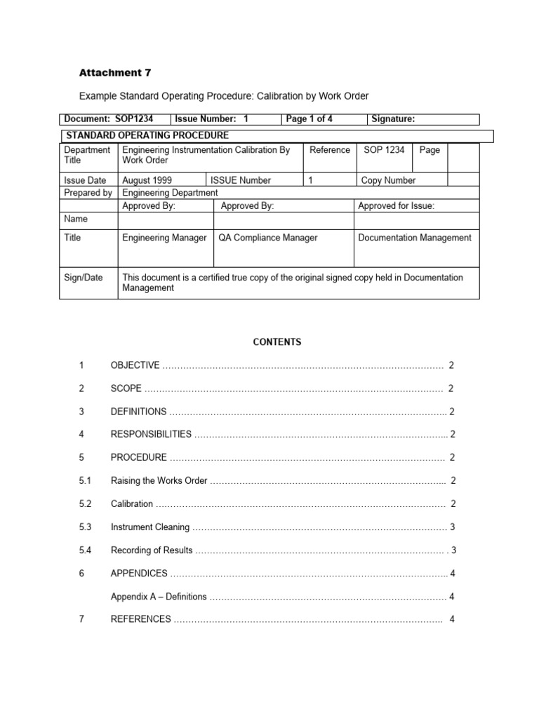 Calibration SOP by Work Order Guide | PDF | Calibration