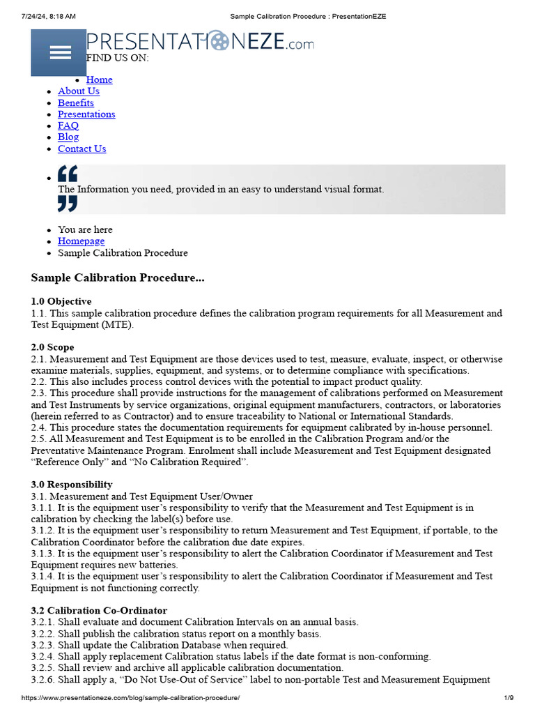 Sample Calibration Procedure - PresentationEZE | PDF | Calibration ...