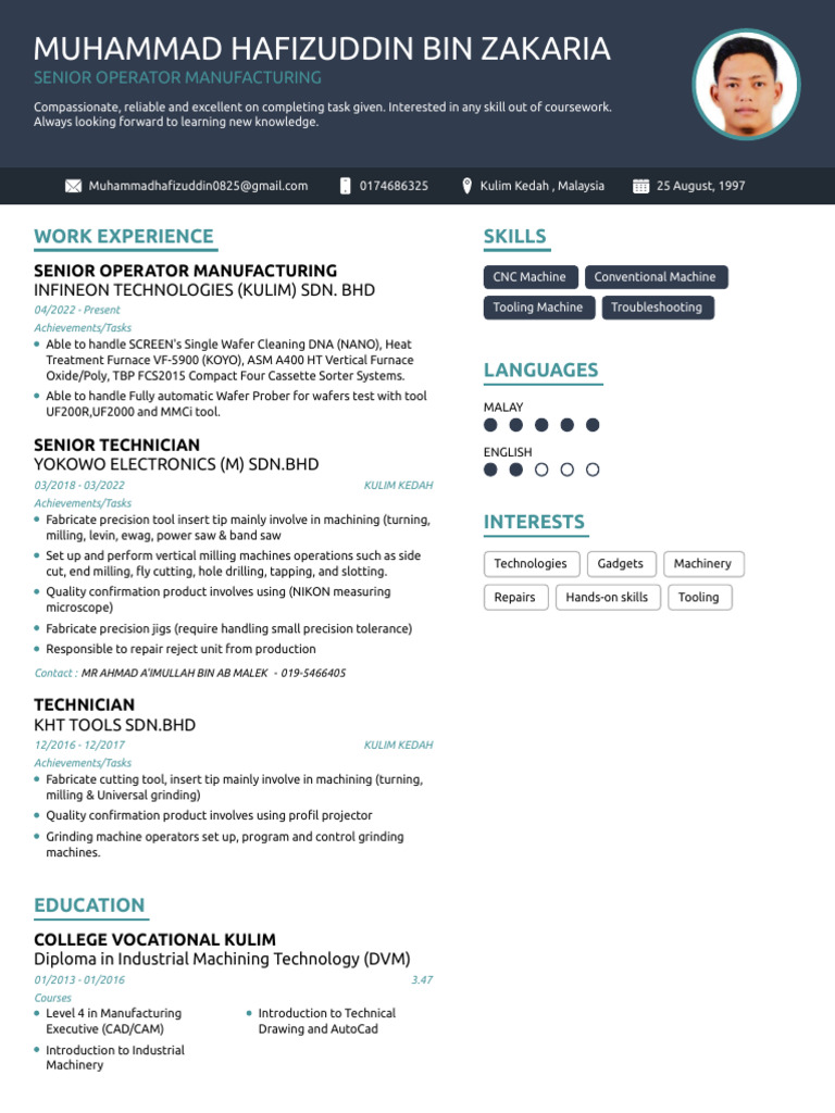 My Resume | PDF | Industrial Processes | Secondary Sector Of The Economy