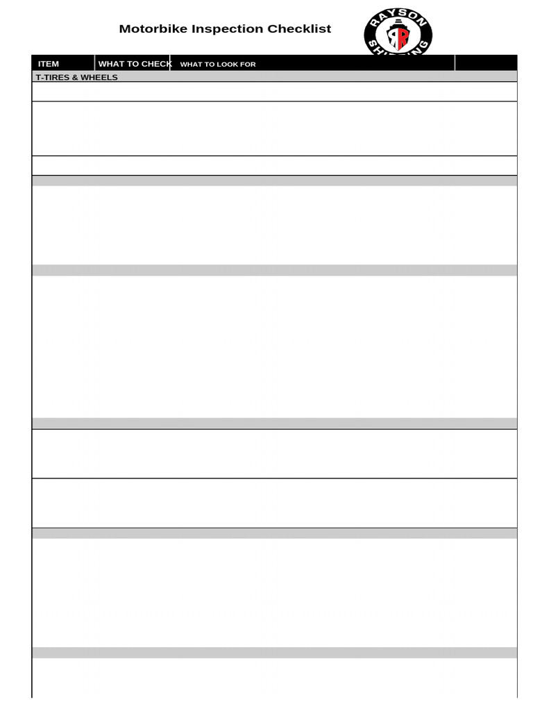 Motorbike pre ride inspection checklist | PDF | Manufactured Goods ...