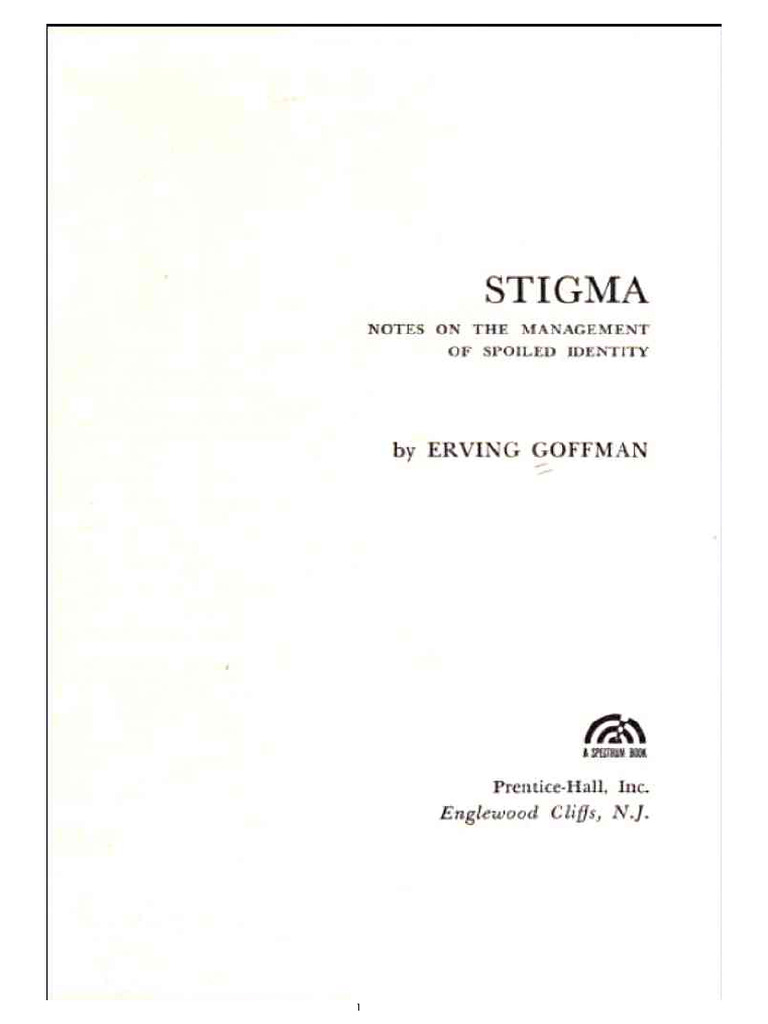 Stigma: Goffman Chapter 1 | PDF