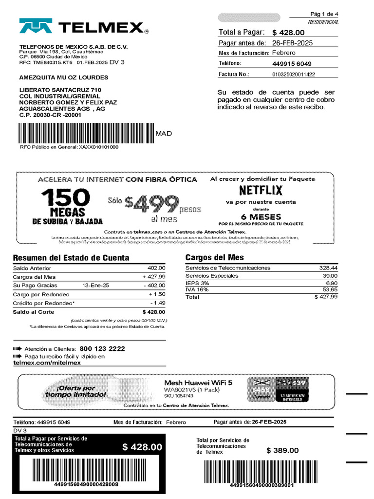 Recibo de Agua Potable Mía Aguasca | PDF