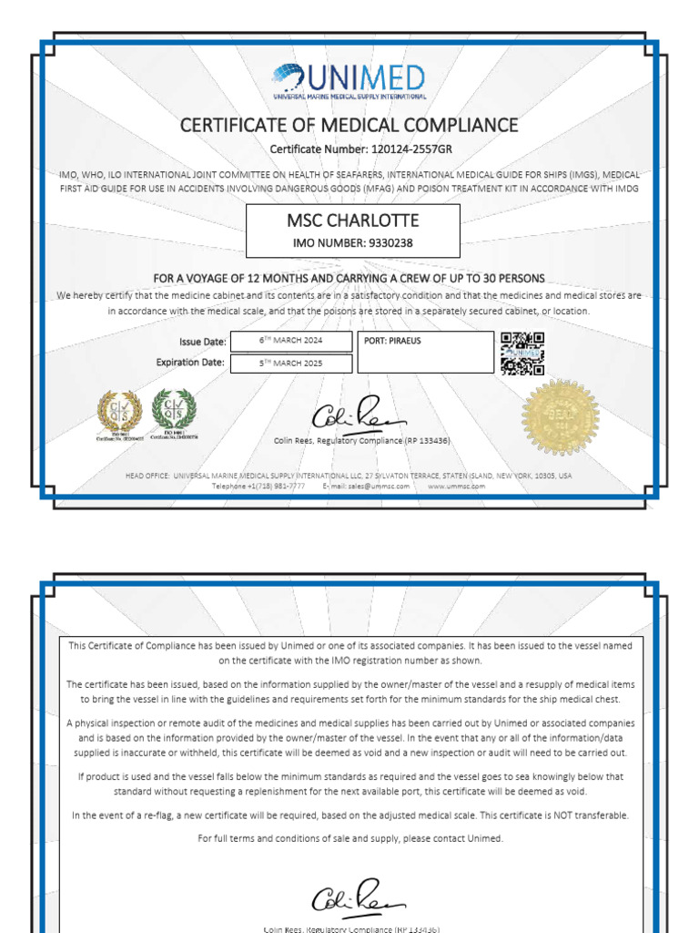 08 Med - Chest.cert0 05.03.25 | PDF | Shipping | Water Transport