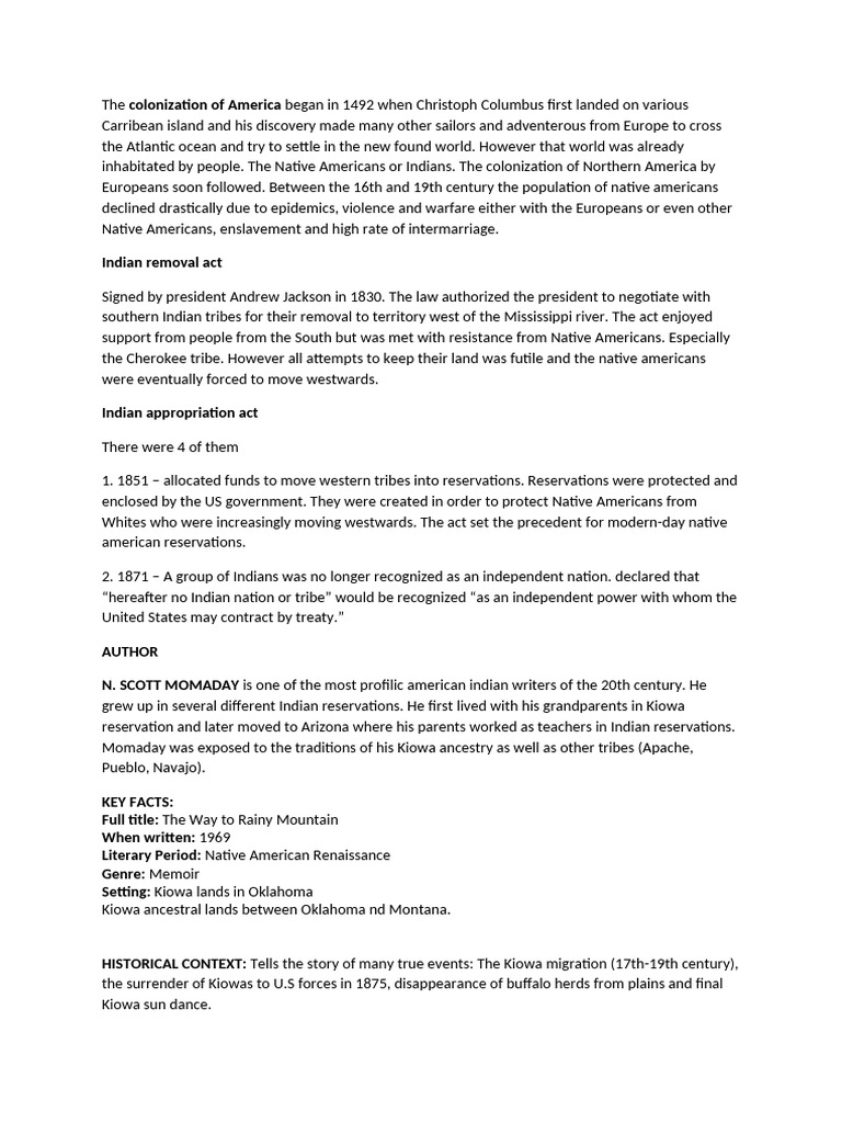 Notes - Momaday | PDF | Native Americans In The United States | Comanche