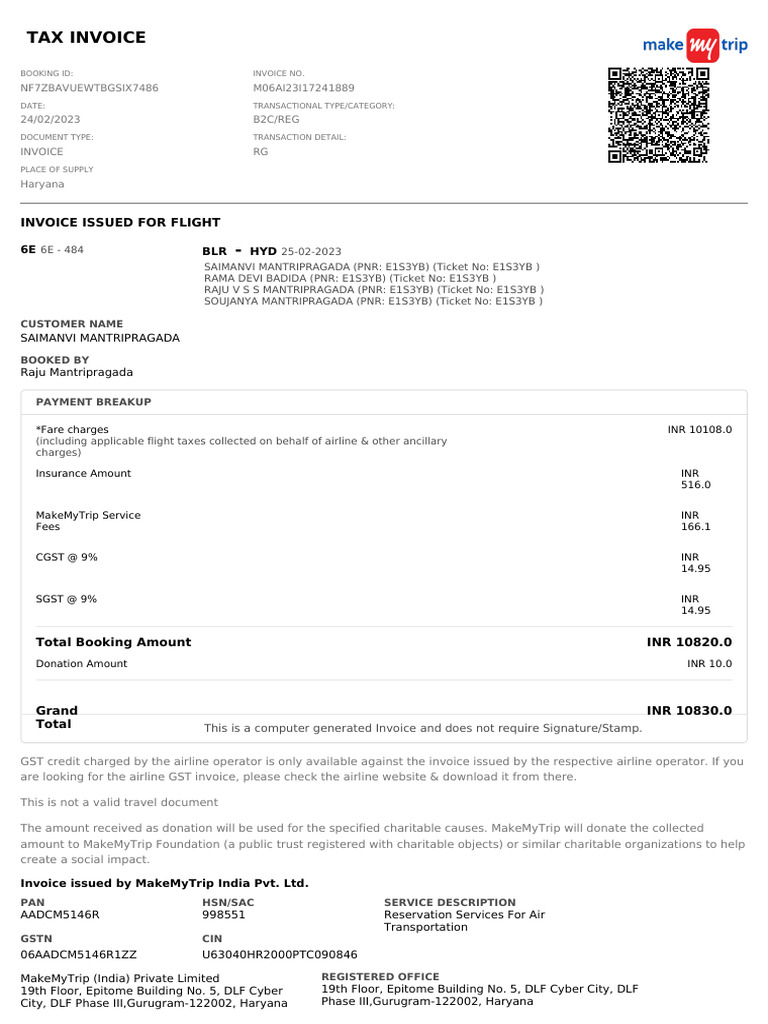 Booking Invoice M06ai23i17241889 | PDF | Invoice | Payments