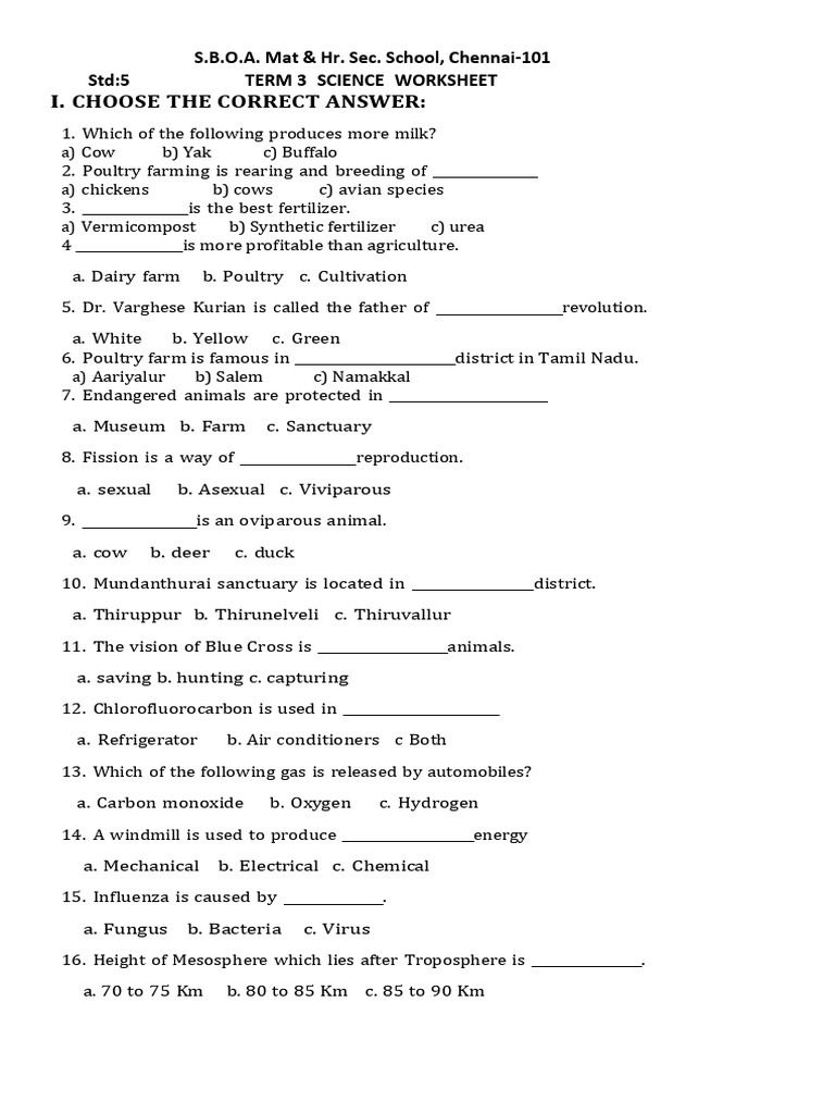 Std 5 Term 3 Worksheet- without Q & A-2 | PDF | Fertilisation | Cattle