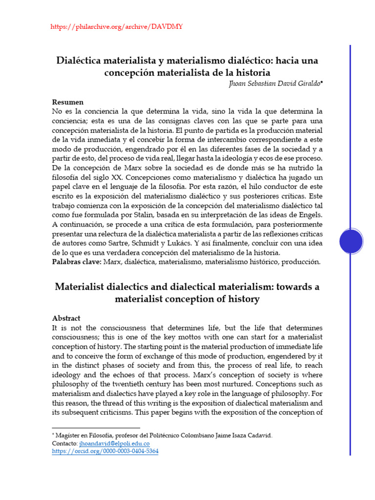Dialectica Materialista y Materialismo Dialectico, Hacia Una Concepcion Materilista de La ...