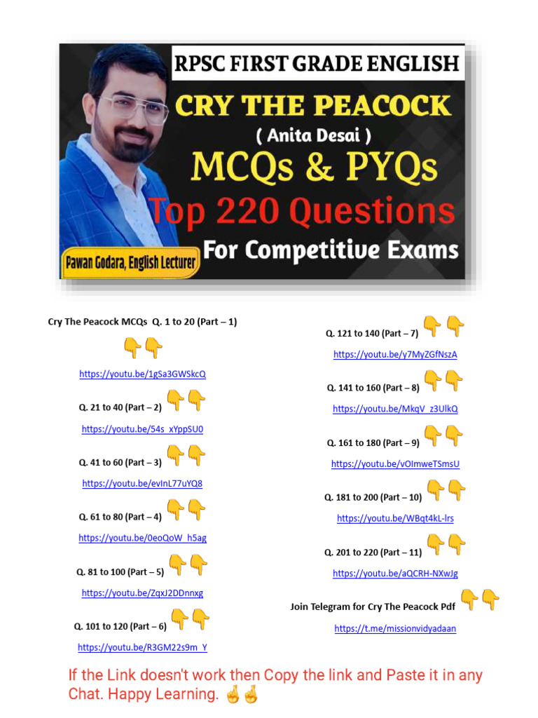 Cry The Peacock 220 MCQs PYQs | PDF
