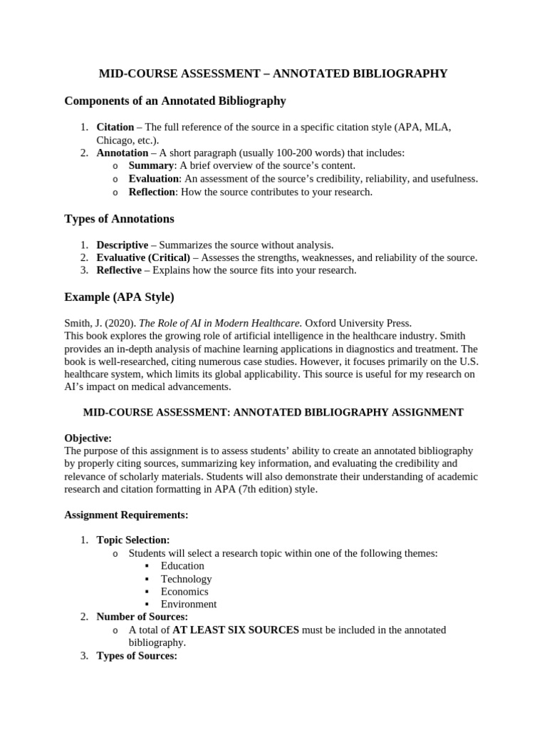 Annotated Bibliography Assignment Guide | PDF | Citation | Bibliography