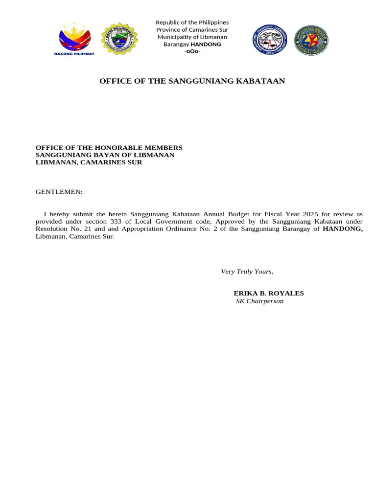 01-Budget Letter For Sangguniang Bayan | PDF