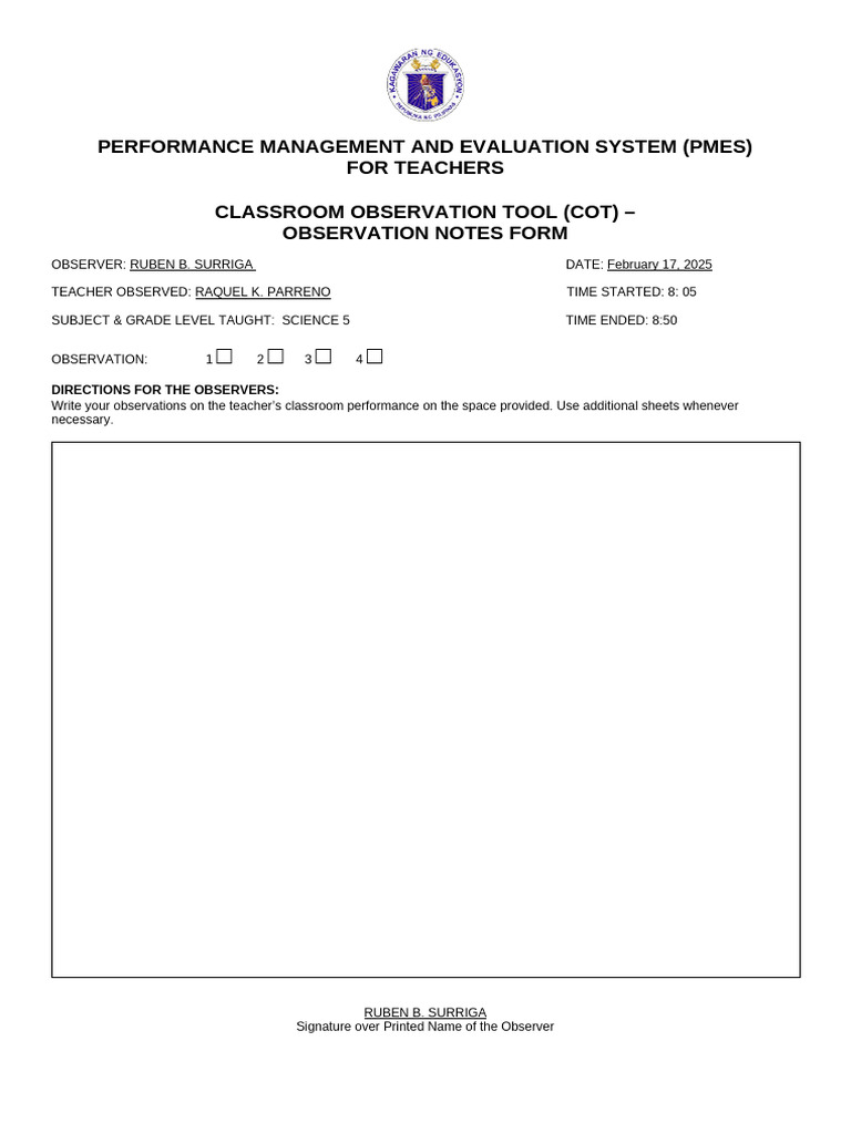 Annex C-7 - COT Observation Notes Form | PDF