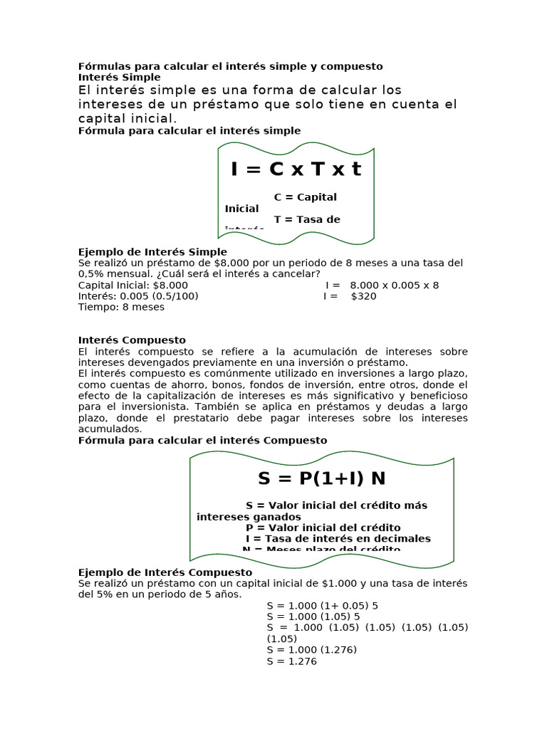 Fórmulas para Calcular El Interés Simple y Compuesto | PDF