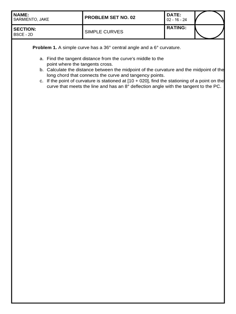 ProblemSet 02 Simple Curves 1 | PDF | Tangent | Curvature