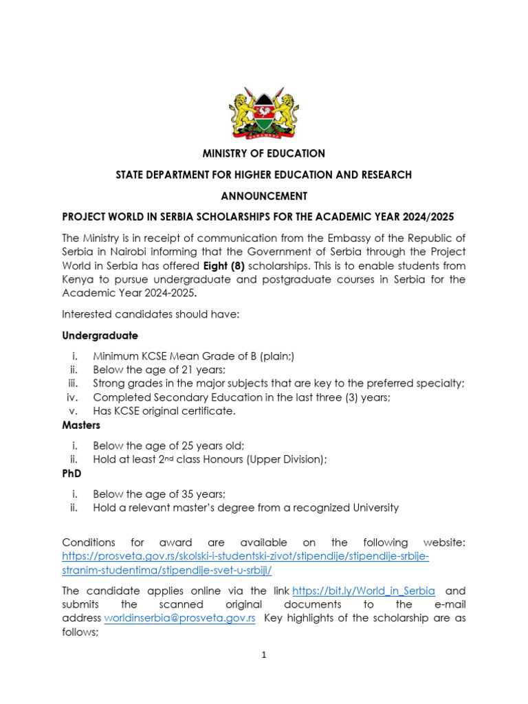 Revised Serbia 2024 Advert | PDF | Academic Degree | Postgraduate Education