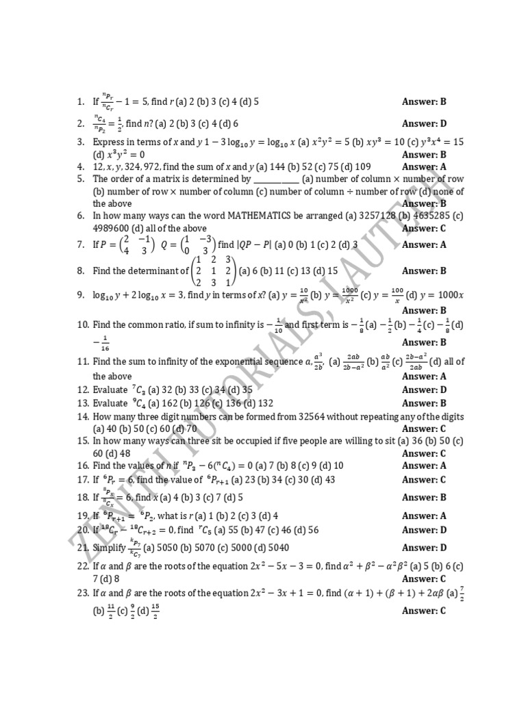 ZENITH MTH 101 PDF 2 FOR EXAM | PDF | Matrix (Mathematics) | Mathematics