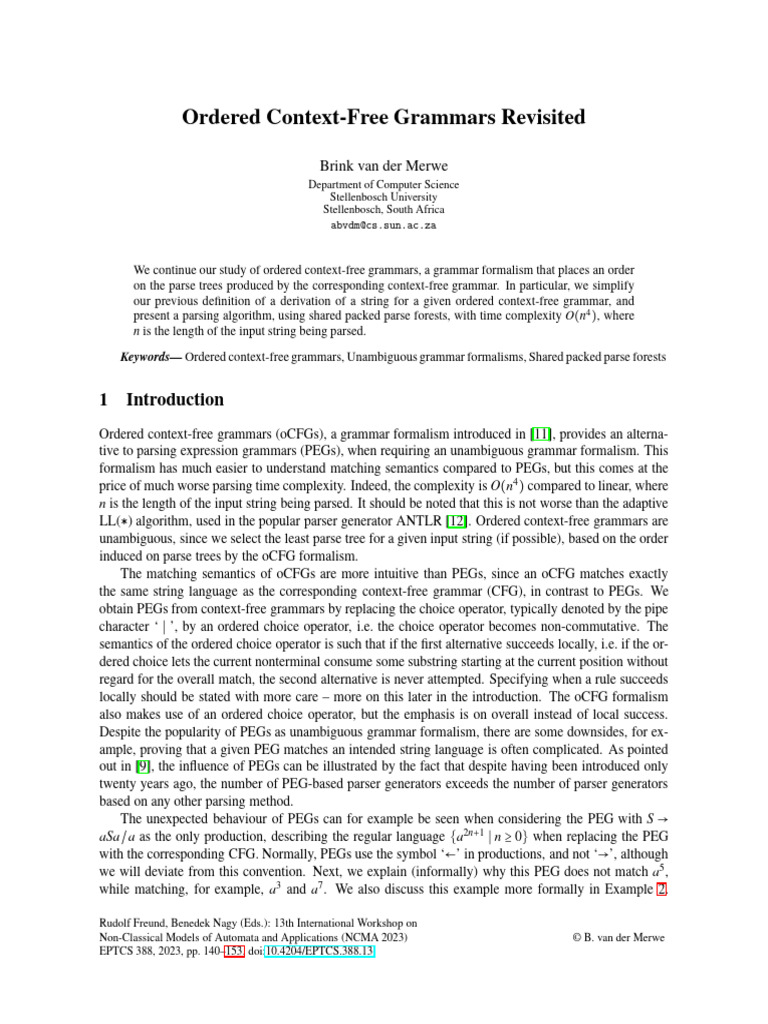 Ordered Context-Free Grammars Revisited | PDF | Parsing | Mathematical Logic