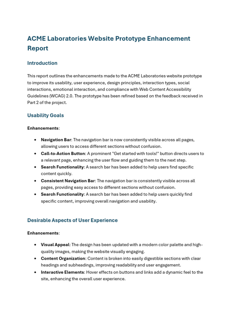ACME Labs Website Prototype Enhancements | PDF | Usability | Accessibility
