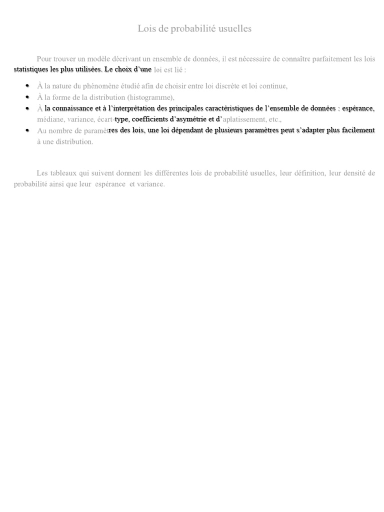 Lois de Probabilité | PDF | Loi de probabilité | Variance (mathématiques)