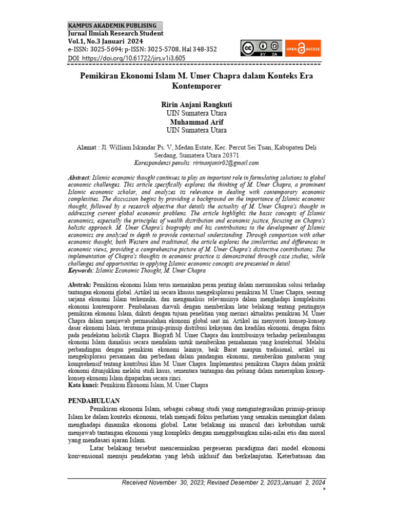 R 2024 Pemikiran Ekonomi Islam M. Umer Chapra dalam Konteks Era Kontemporer | PDF