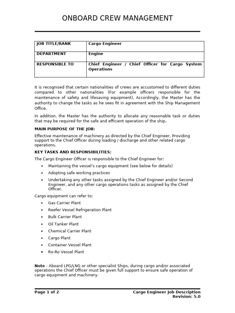 Cargo Engineer Job Description | PDF