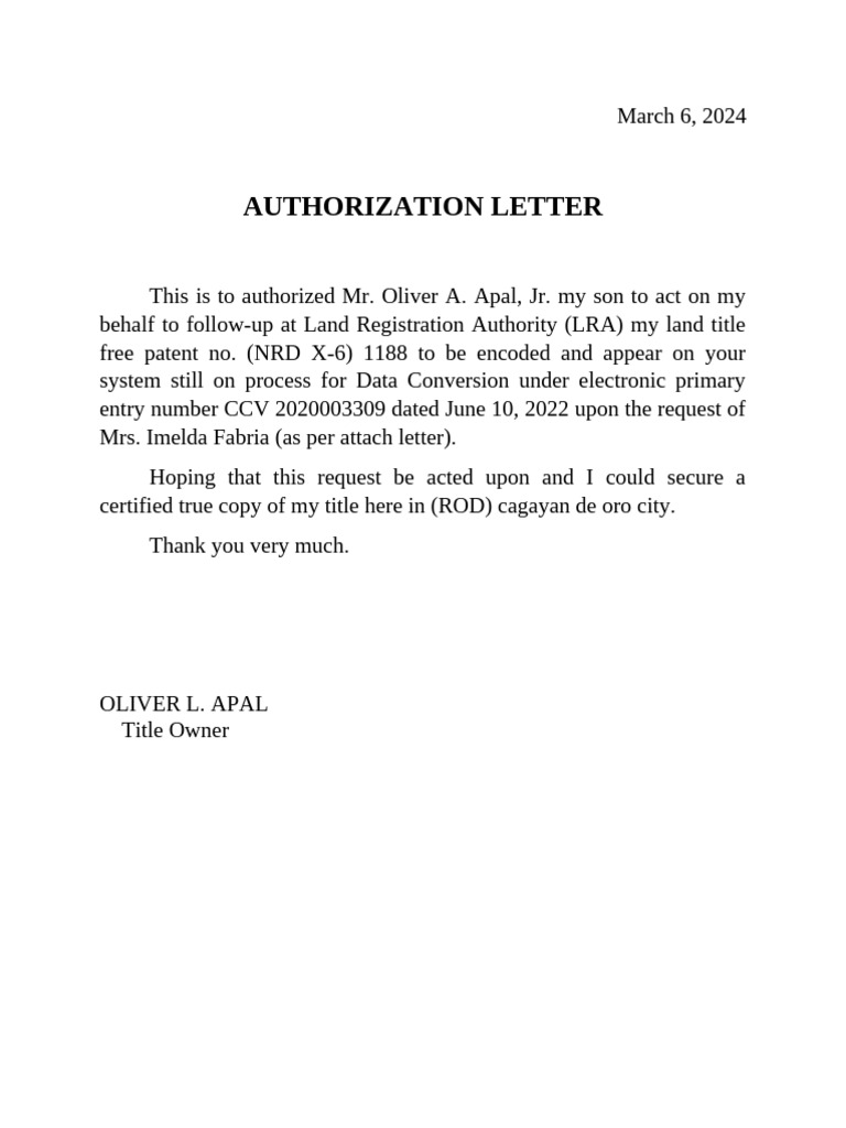 Authorization Letter | PDF