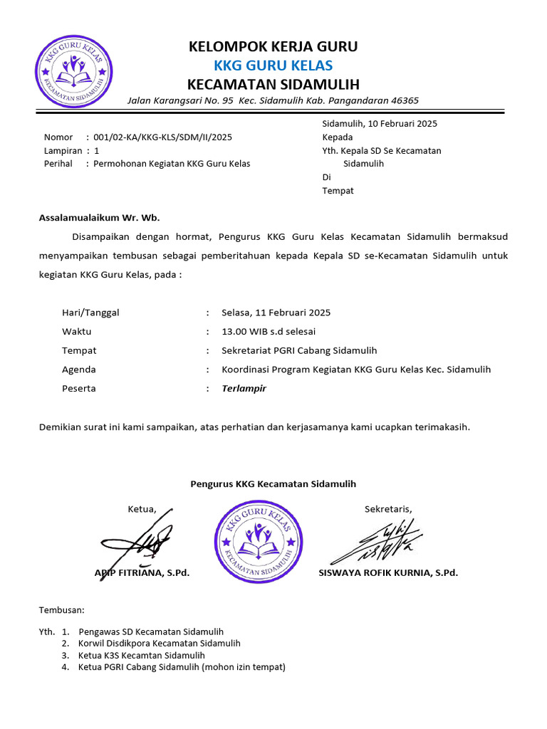 Surat Permohonan Kegiatan KKG | PDF