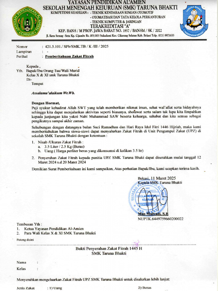 Surat Pemberitahuan Zakat Fitrah 2025 | PDF