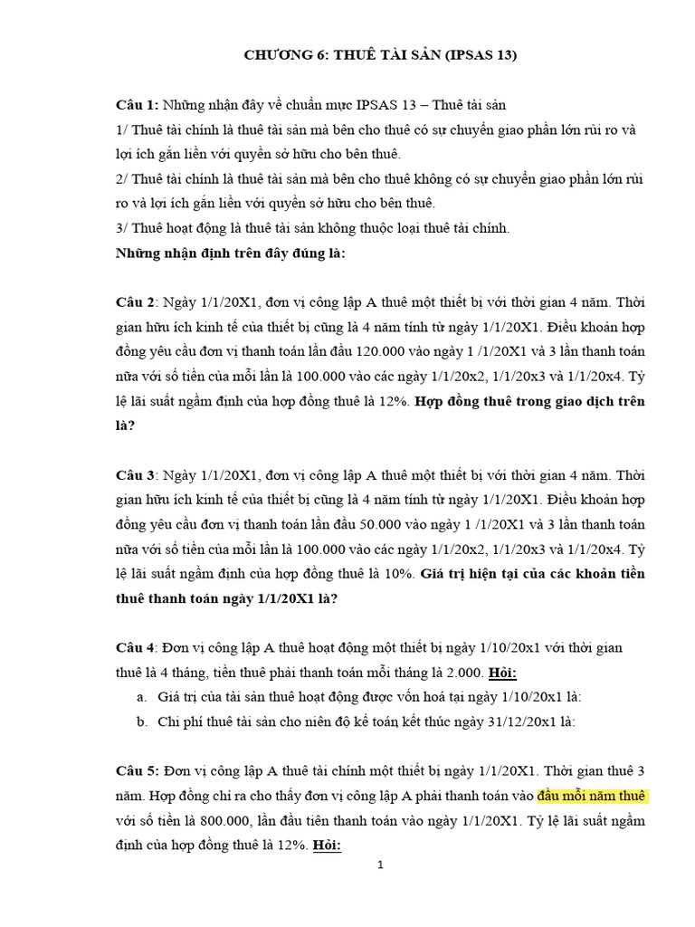 IPSAS 13. Bài tập chương 6 | PDF