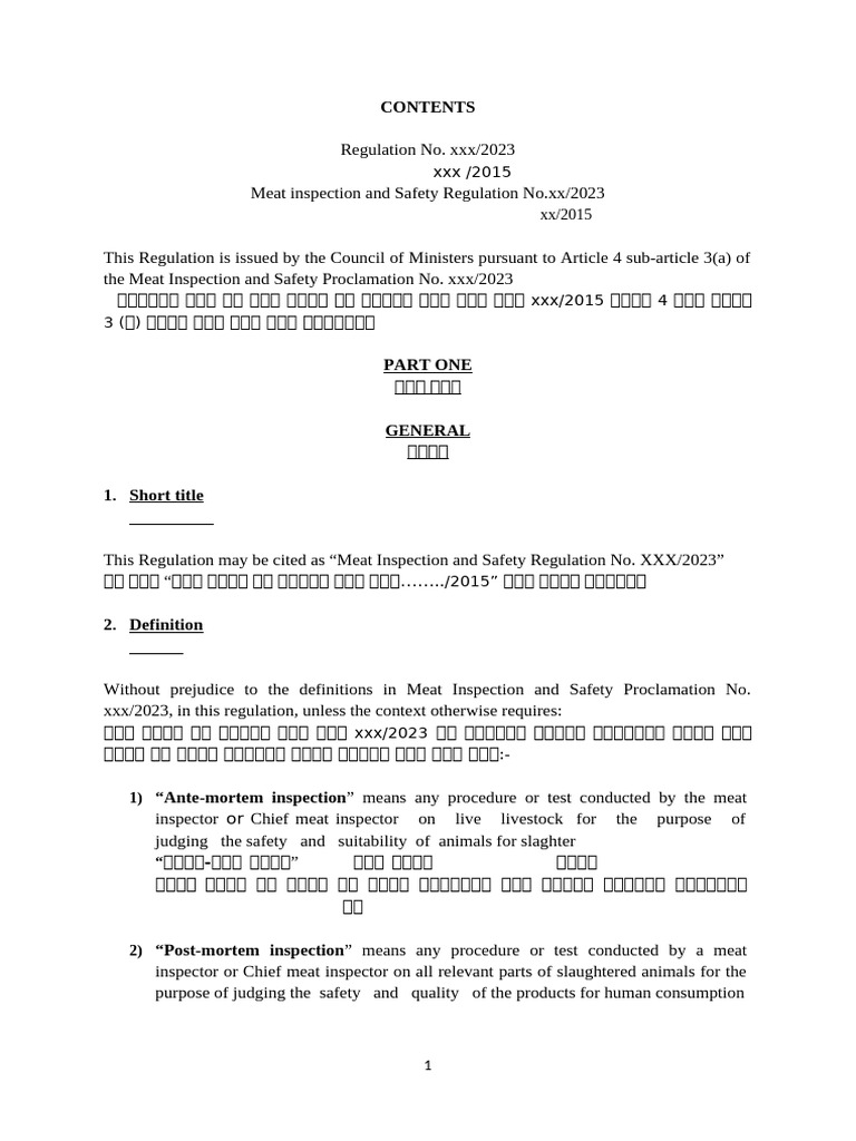 Meat Inspection and Safety Regulation Draft en Amh March 2023 | PDF