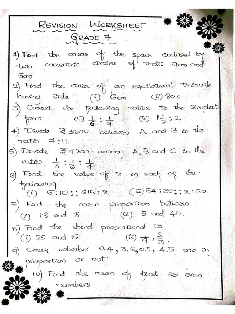 Revision Worksheet Grade 7 | PDF