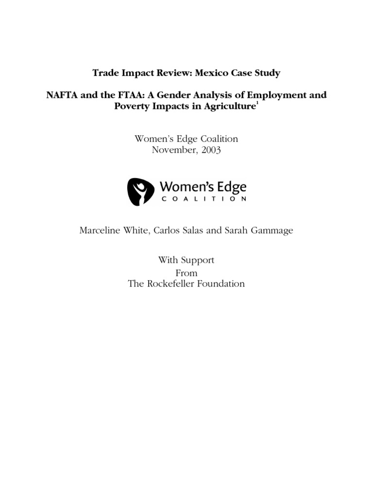 NAFTA and the FTAA a Gender Analysis of Employ | PDF | North American ...