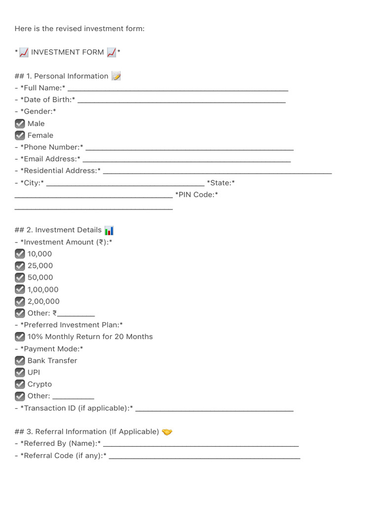 Investment Form for PrimeNest Capital | PDF