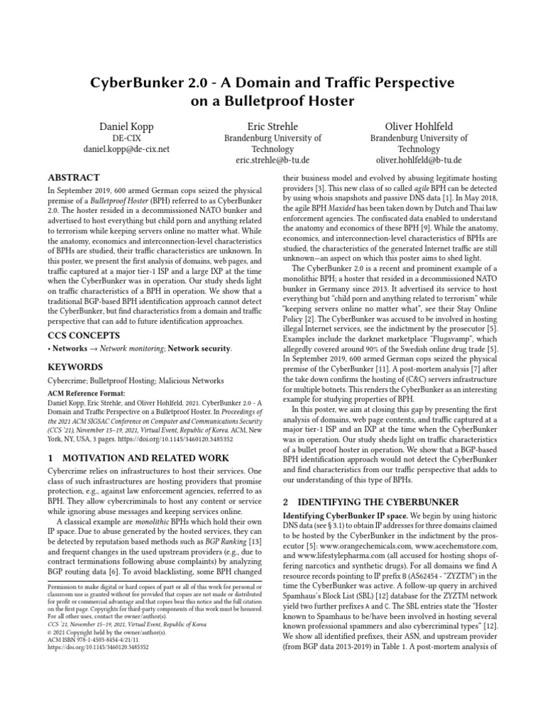 CyberBunker 2.0 - A Domain and Traffic Perspectiveon A Bulletproof Hoster | PDF | Port (Computer ...