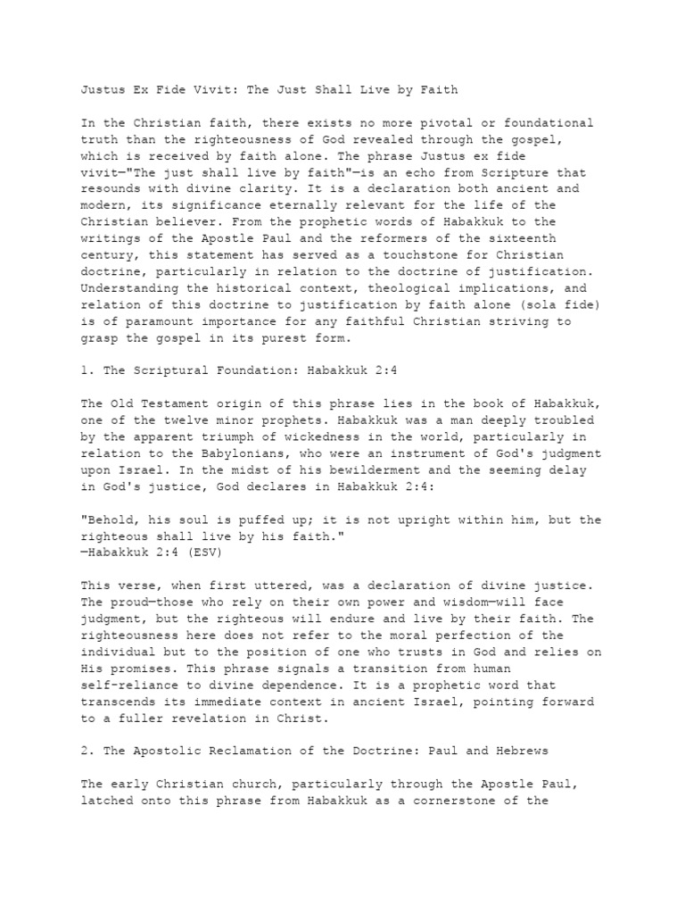 Justus Ex Fide Vivit - The Just Shall Live by Faith | PDF | Sola Fide | Justification (Theology)