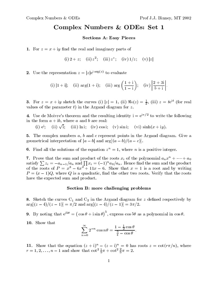 Complex No and ODE's 1 | PDF