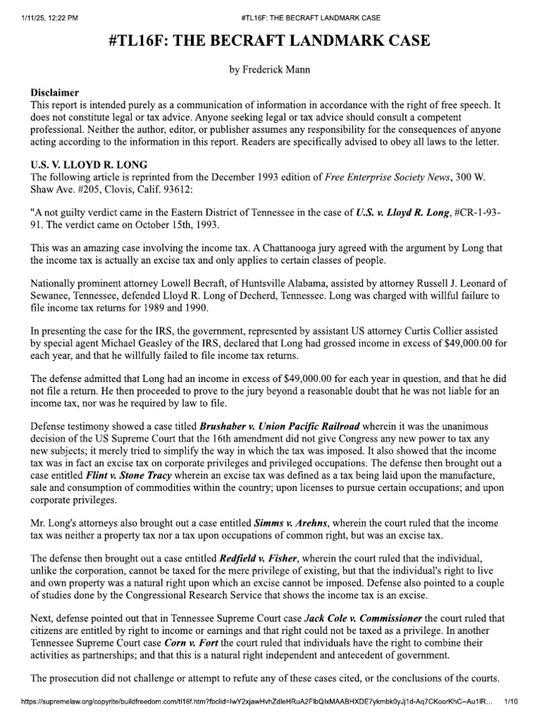 Irs - The Becraft Landmark Case | PDF