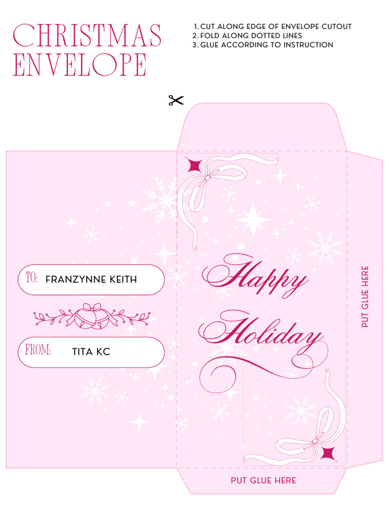 Pink and White Simple Coquette Christmas Ready To Cut Envelope A4 ...