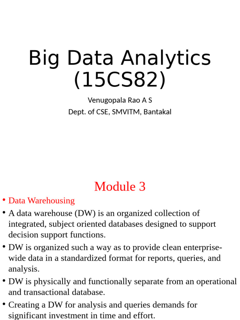 Big Data Analytics - 7th Sem VTU 2018 Scheme - Class 4 | PDF | Data Warehouse | Regression Analysis