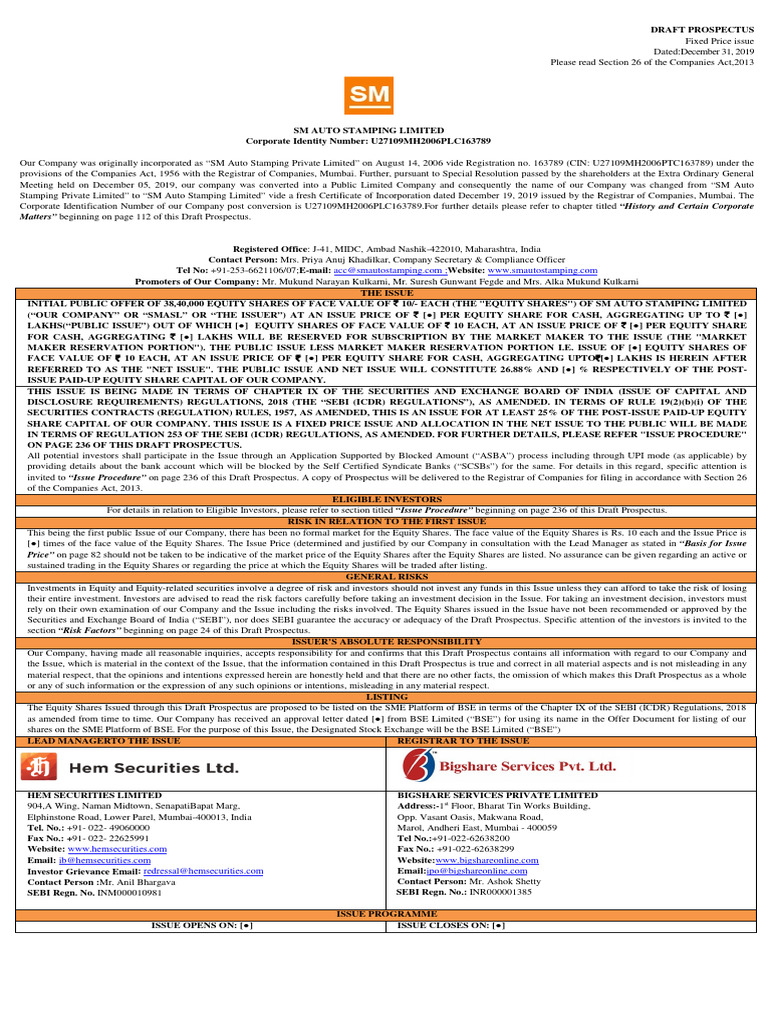 Draft Prospectus | PDF | Securities (Finance) | Investing