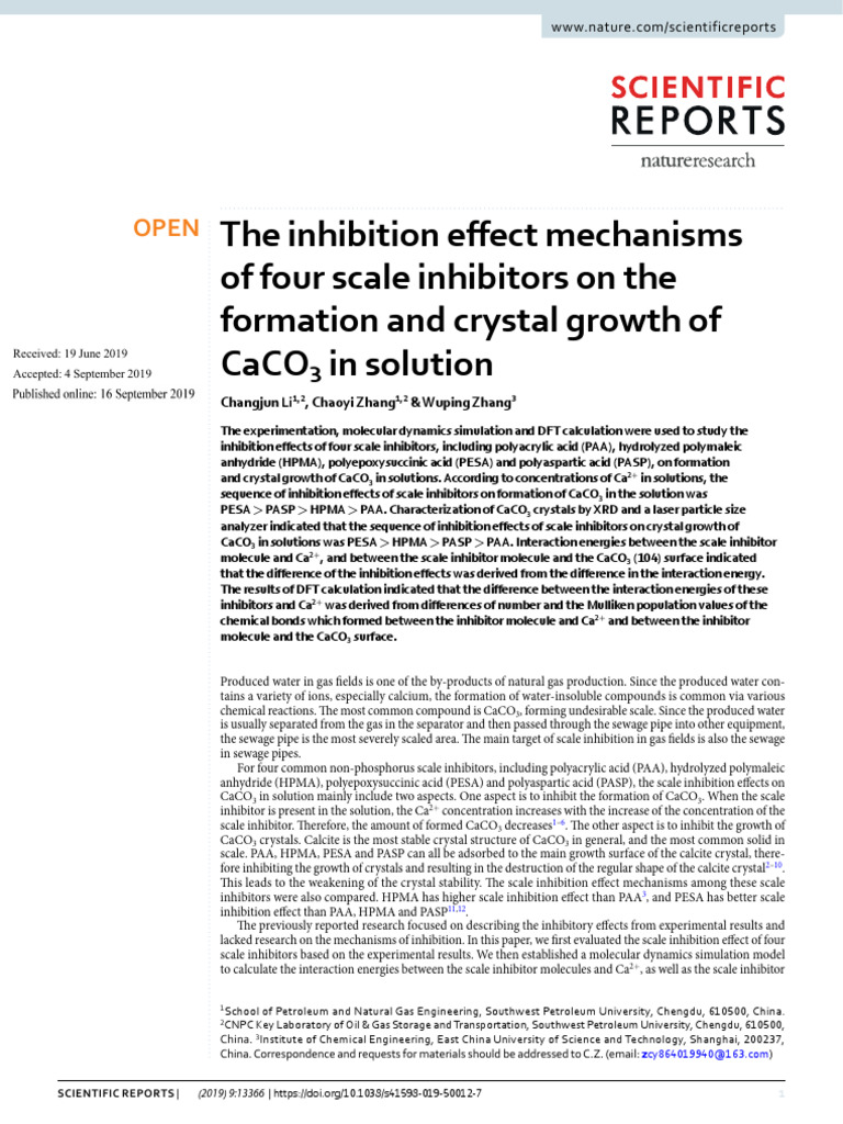 The Inhibition Effect Mechanisms of Four Scale Inhibitors On The ...
