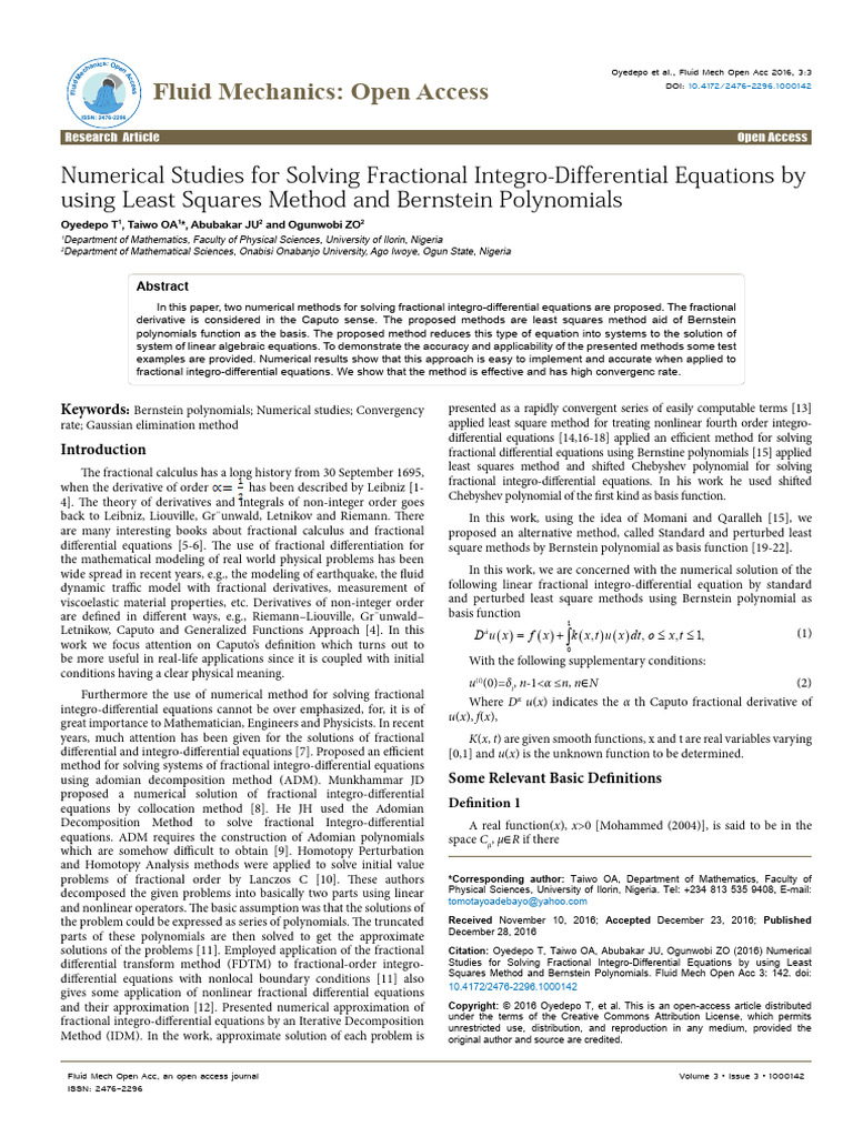 Numerical Solutions For Fractional Integro-Differential Equations Using Least Squares Method and ...
