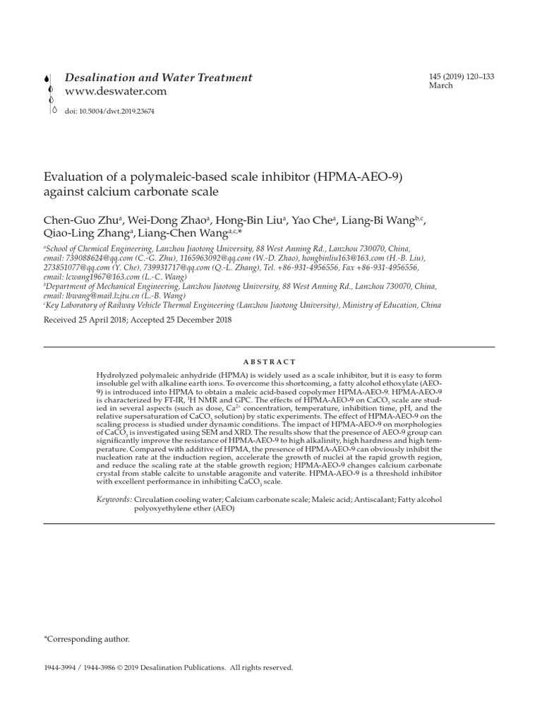 Evaluation of A Polymaleic-Based Scale Inhibitor H | PDF | Physical ...